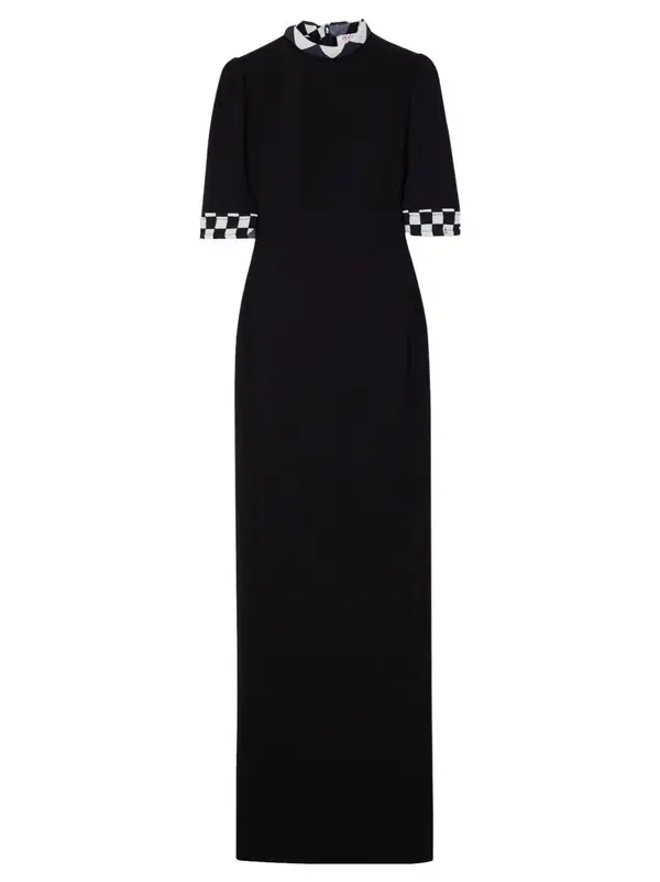 Emilio Pucci Short-sleeved Gown With Checked Trim - Black