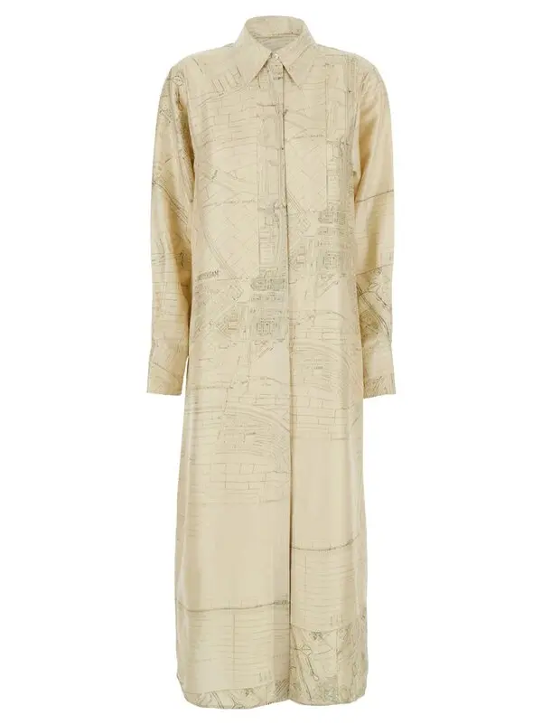 RÓHE Long Sleeve Cut-out Printed Silk Dress - White