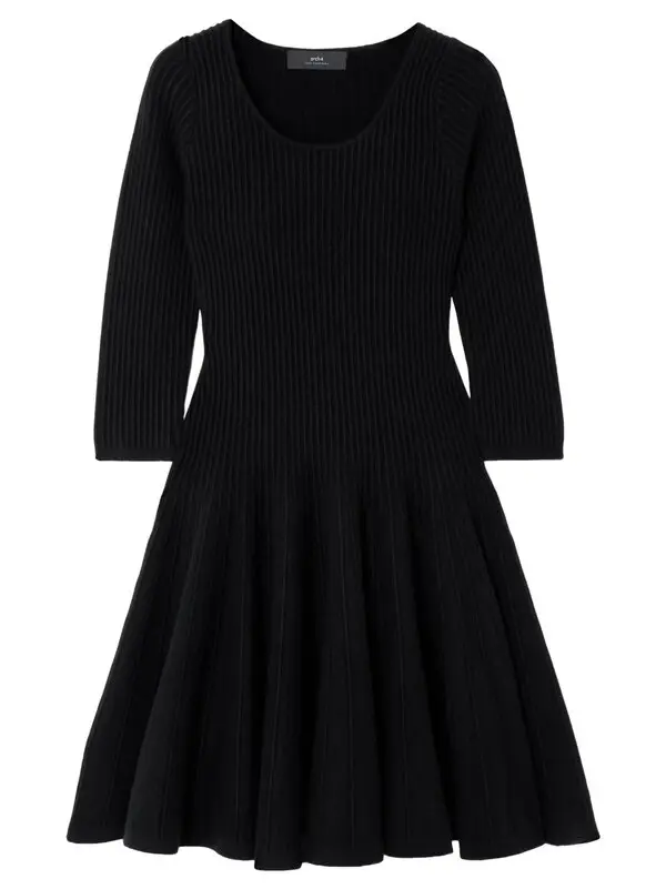 Arch4 Ribbed Knit Fit & Flare Dress - Black
