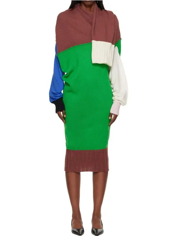 Issey Miyake Color-blocked Knit Dress With Scarf - Green