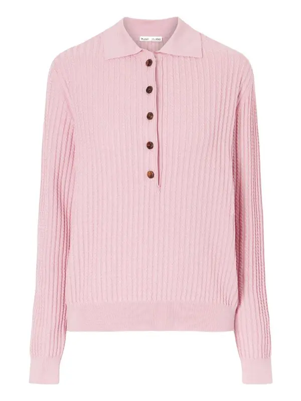 BLAZÉ MILANO Alegria Cable Knit Polo Collar Sweater - Pink