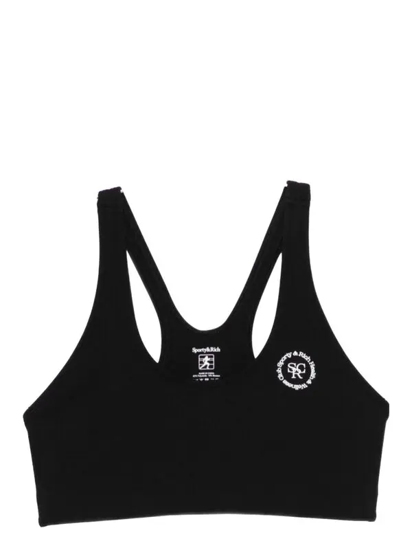 SPORTY  RICH Sporty & Rich Logo Print Short Sleeved Vest - Black