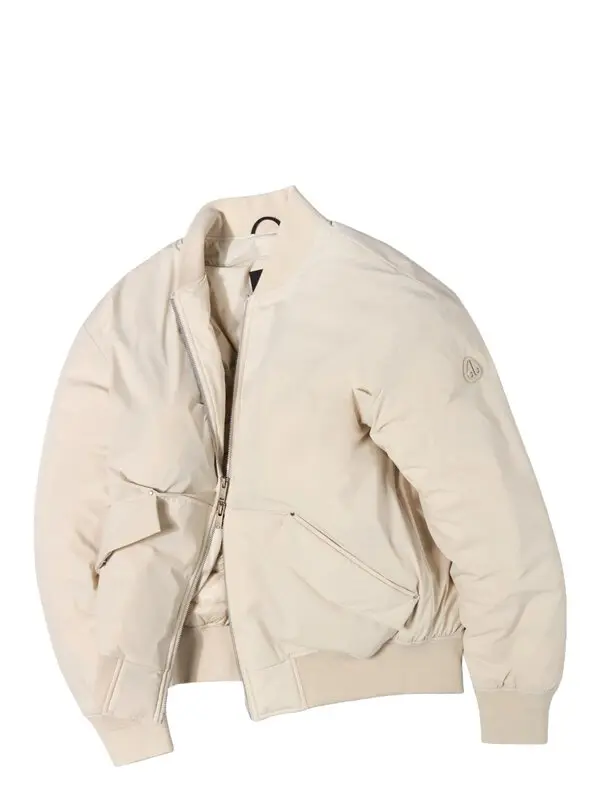 Moose Knuckles Long-sleeved Down Jacket With Ribbed Collar And Snap Pockets - Alabaster Color
