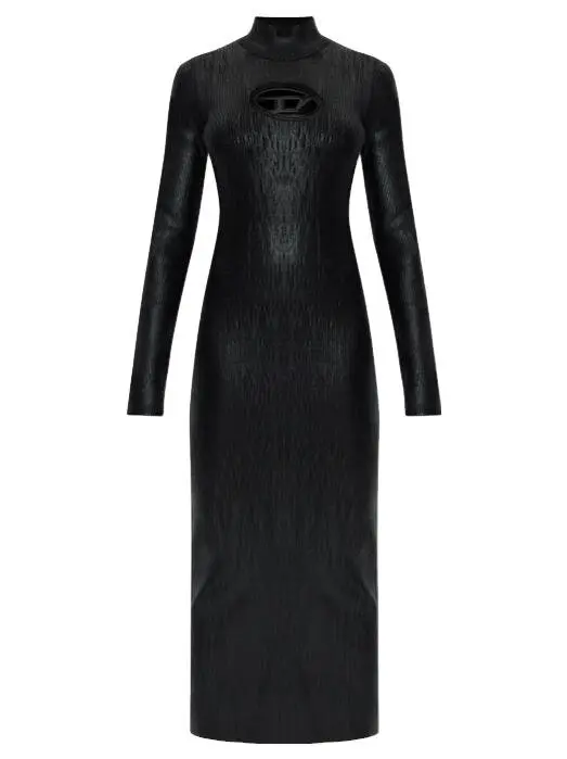 DIESEL® M-zary-b Ribbed High Neck Dress With Oval D Logo - Black