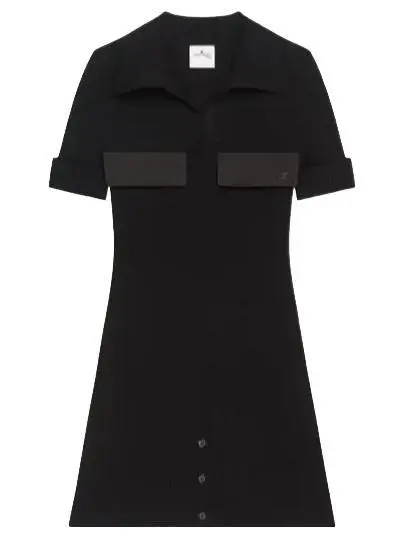 COURREGES Courrèges Ribbed-knit Buttoned Polo Mini Dress - Black
