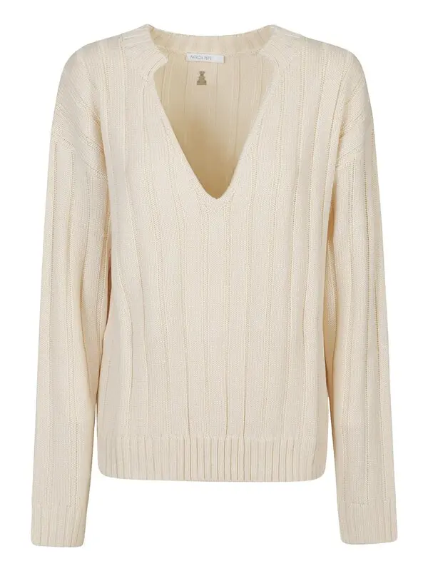 Patrizia Pepe V-neck Cropped Ribbed Sweater - Nude