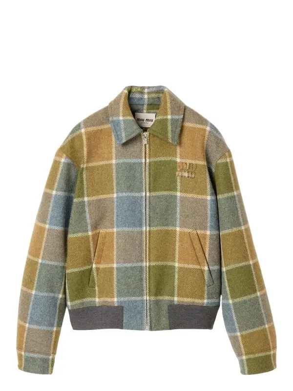 Miu Miu Checked Blouson Jacket - Camel/pilot Blue