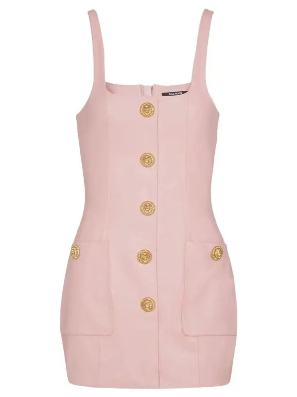 Balmain Buttoned Leather Mini Dress - Pink