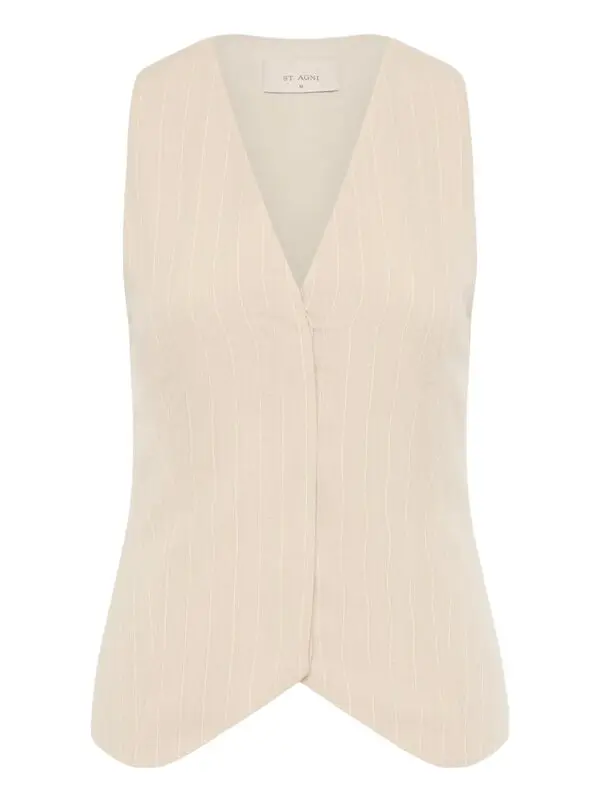 ST. AGNI Sleeveless V-neck Button Vest - Latte