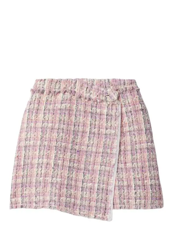 LoveShackFancy Royce Metallic Wool-blend Tweed Mini Wrap Skirt - Checked Pink