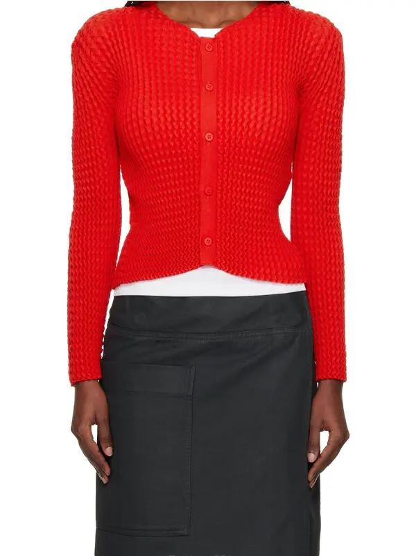Issey Miyake Textured Knit Button-down Cardigan - Red