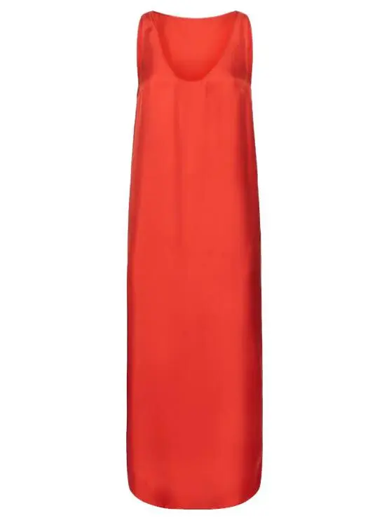 Loulou De Saison Silk Maxi Dress With Scoop Neckline - Red