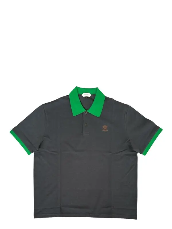 Versace Logo Embroidered Piqué Polo Shirt - Black