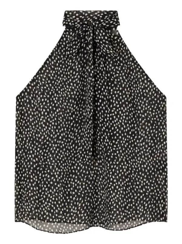 NILI LOTAN Halterneck Polka-dot Silk-chiffon Blouse - Black