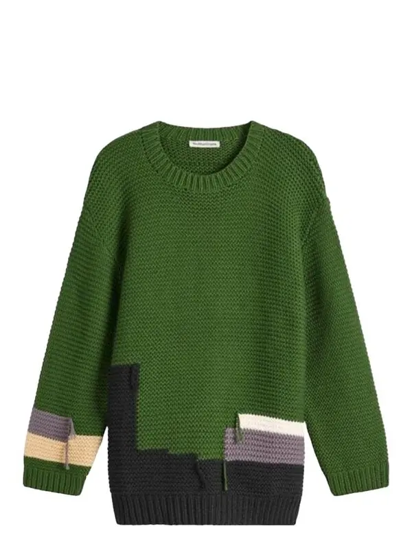 You Must Create Crewneck Knit Sweater With Patchwork Detail - Green