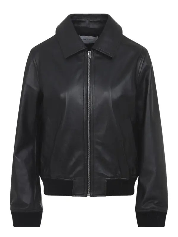 YVES SALOMON Long Sleeve Zip-up Leather Jacket - Black