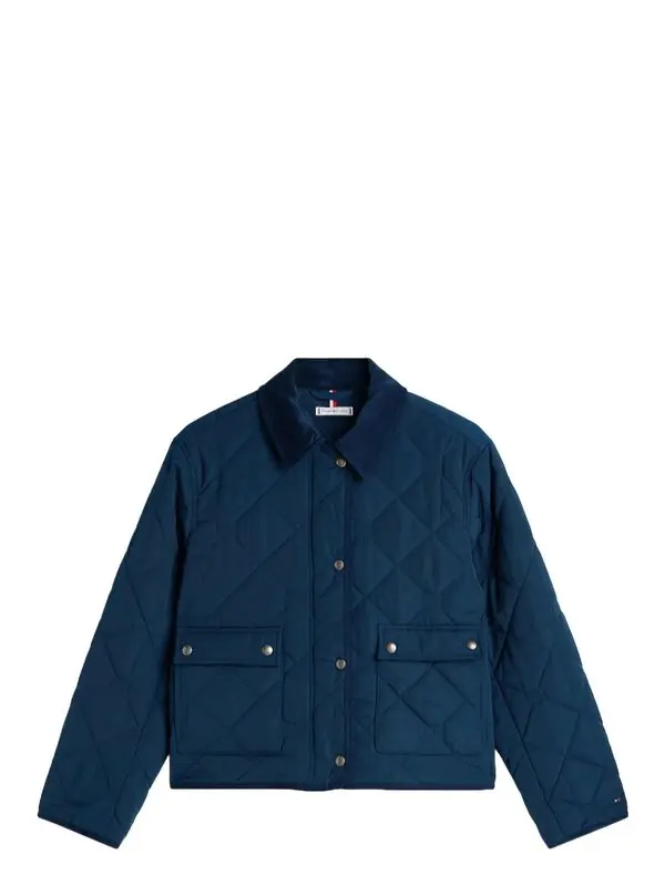 Tommy Hilfiger Padded Quilted Jacket With Corduroy Collar - Dark Blue