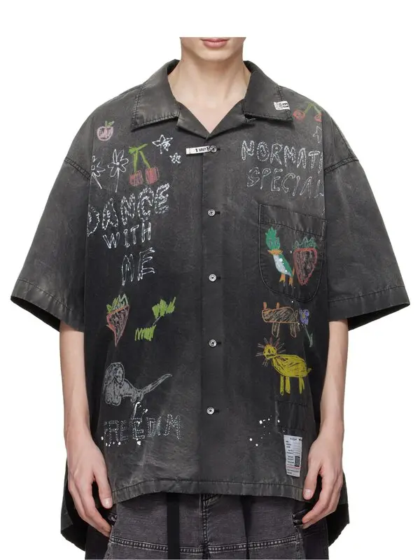 Mihara Yasuhiro Hand Drawing Print Shirt - Black