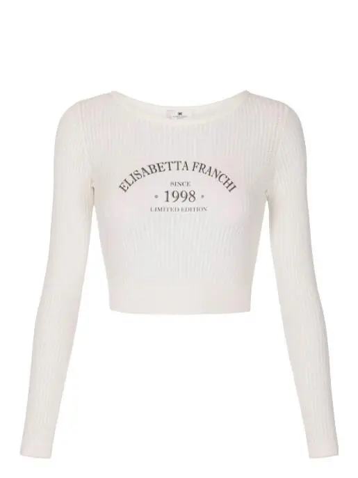 Elisabetta Franchi Printed Logo Knit Top - Ivory