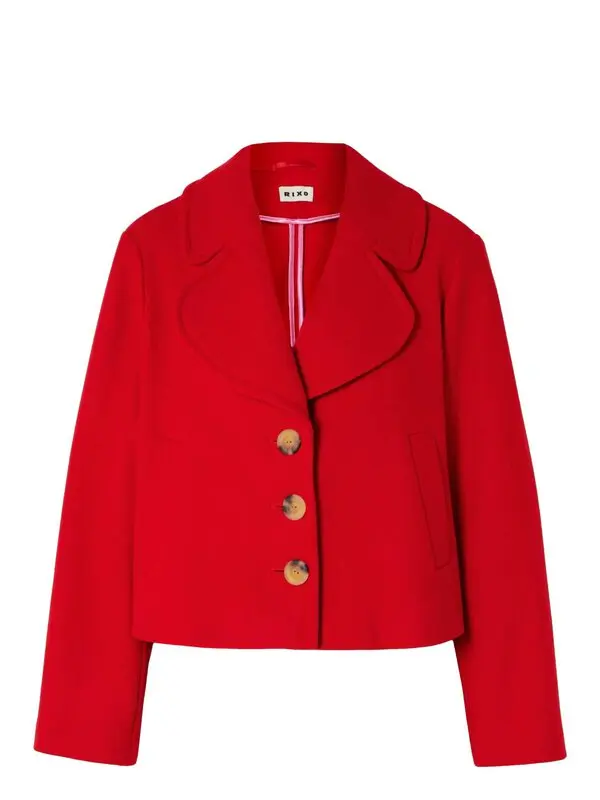 Rixo Keyla Cropped Wool-blend Twill Jacket - Red