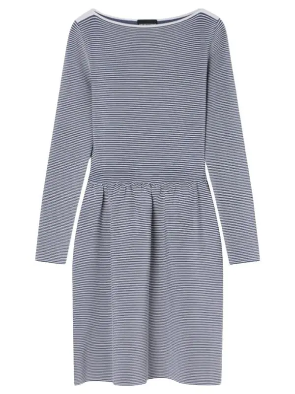 Emporio Armani Long-sleeved Boat Neck Striped Dress - Grey
