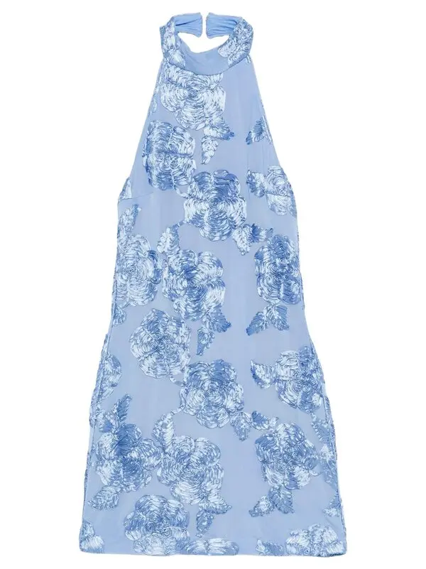 ROTATE BY BIRGER CHRISTENSEN Floral Embroidery High Neck Mini Dress - Blue