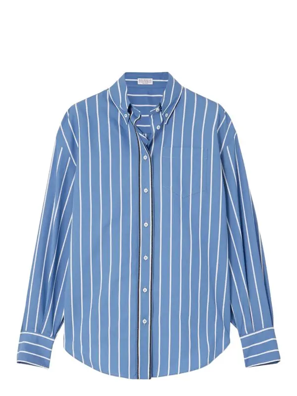 Brunello Cucinelli Long Sleeve Striped Shirt - Blue