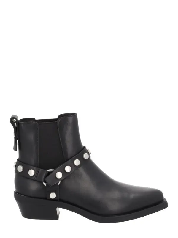 Ash Pointed Toe Chunky Heel Ankle Boots - Black