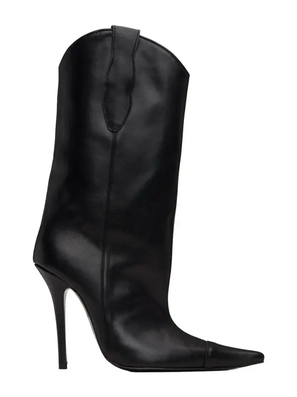 PUSHBUTTON Pointed Toe Leather Boots - Black