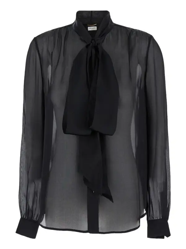 Saint Laurent Pussy-bow Long-sleeved Sheer Top - Black