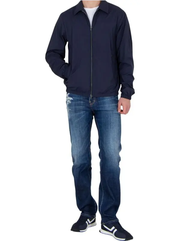 Herno Zip-fastening Jacket With Classic Collar And Patchwork Details - Navy Blue