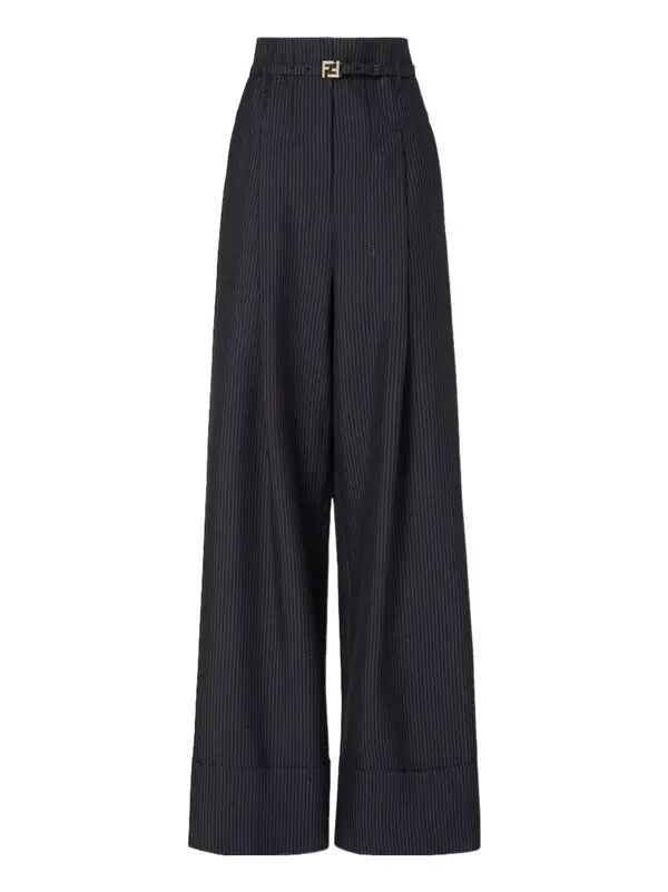 Fendi Belted Pinstriped Wide-leg Trousers - Black