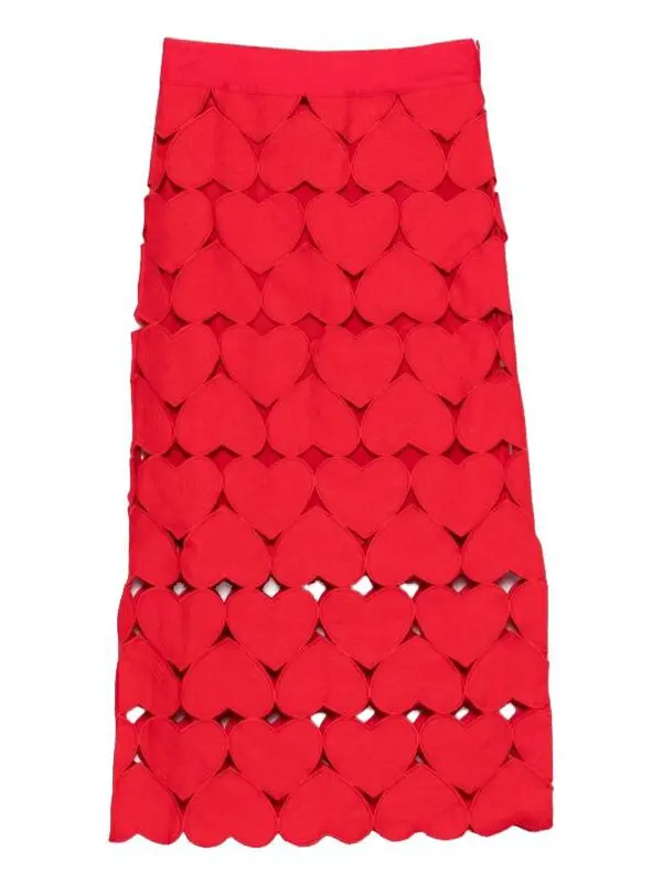 Farm Rio Heart Cutout Midi Skirt - Red