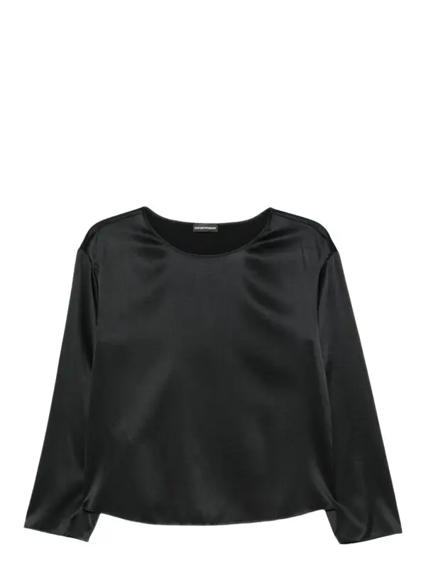 Emporio Armani Satin Three-quarter Sleeve Top - Black