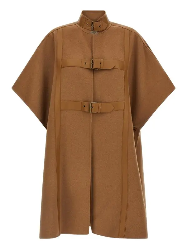 TWINSET Belted Cape Coat With Leather-effect Details - Brown