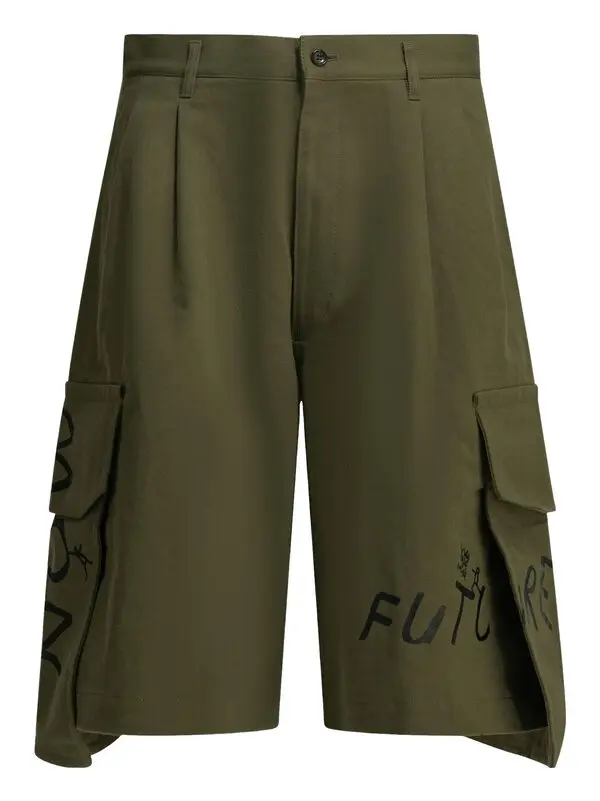 Comme Des Garçons Printed Cargo Shorts - Khaki Green