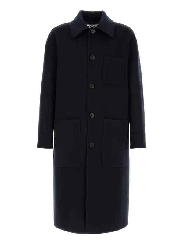 Loewe Long-sleeved Coat - Navy Blue/gray
