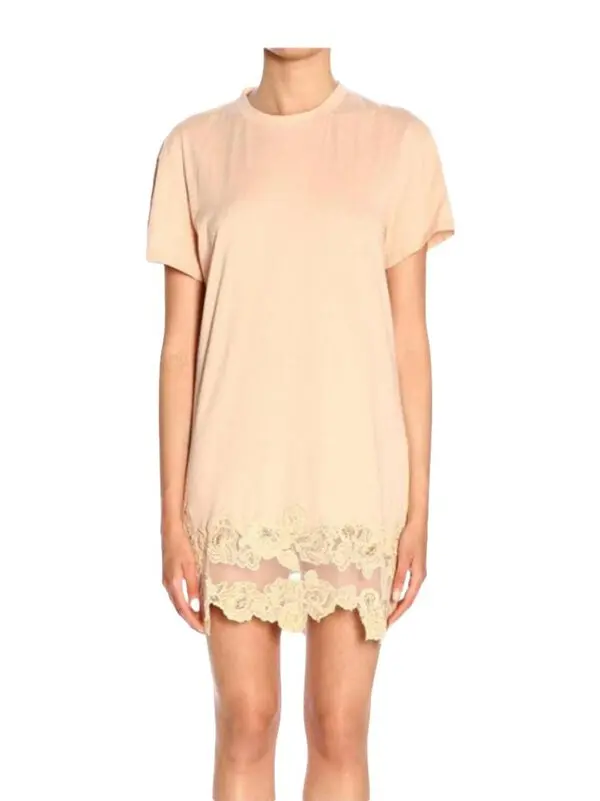 TWINSET T-shirt Dress With Lace Trim - Nude