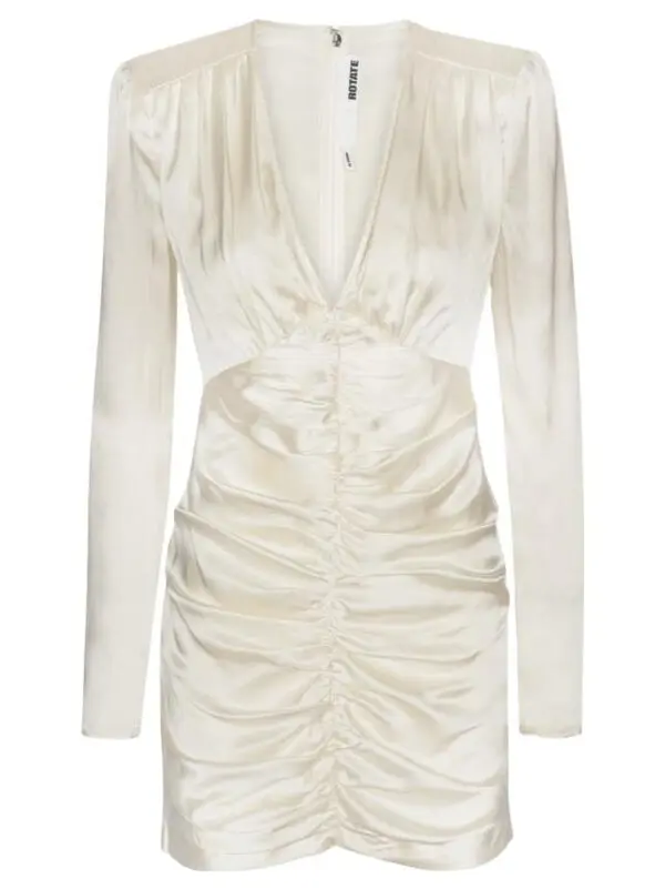ROTATE BY BIRGER CHRISTENSEN Gathered Satin Mini Dress - Creamy White