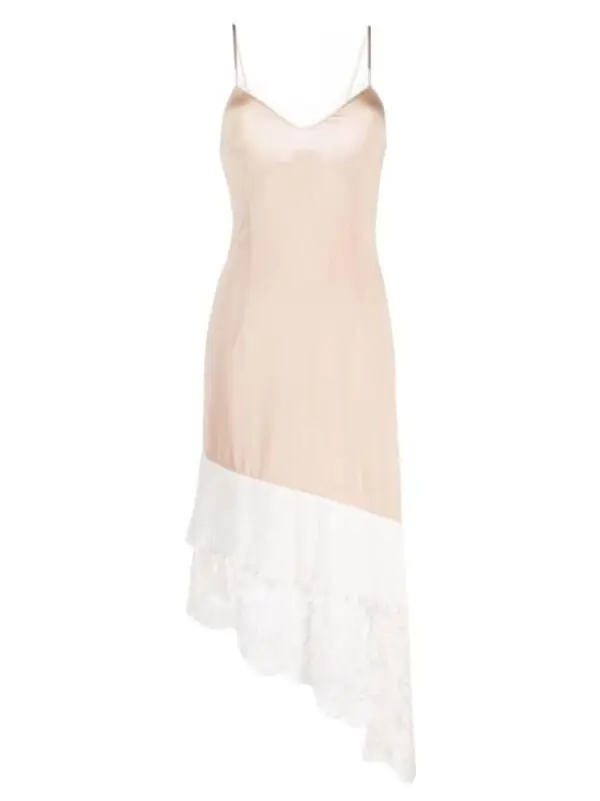 Vetements Asymmetric Lace-panelled Slip Dress - Nude
