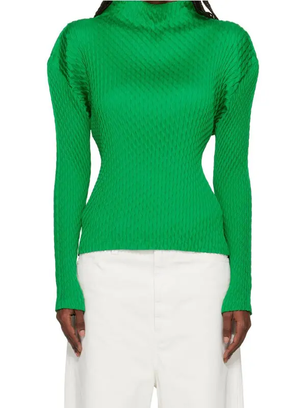 Issey Miyake Pleated High Neck Knitwear - Green
