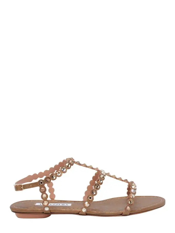 AQUAZZURA Embellished Flat Sandals - Brown