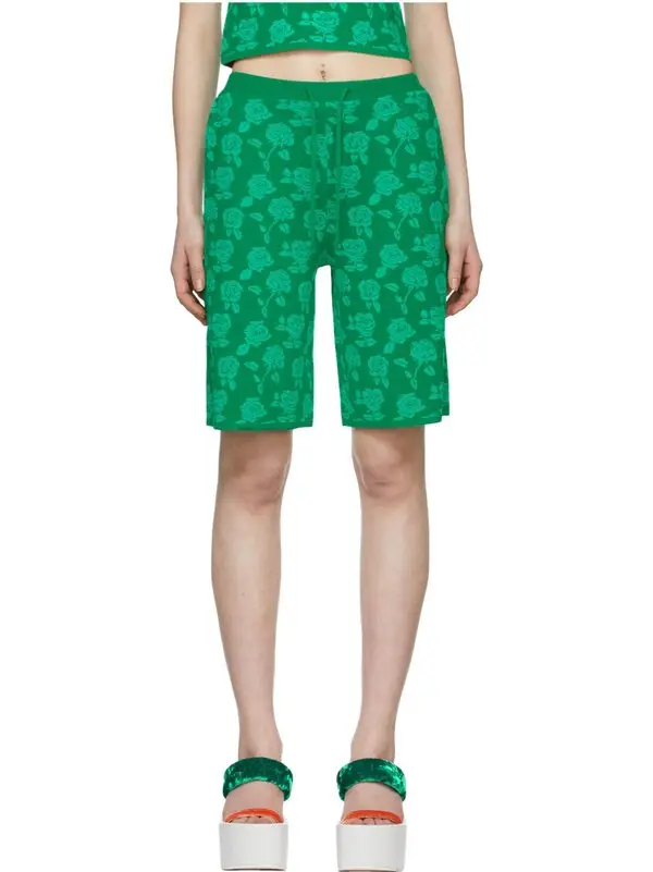 PUSHBUTTON Floral Print Ribbed Knit Shorts - Green