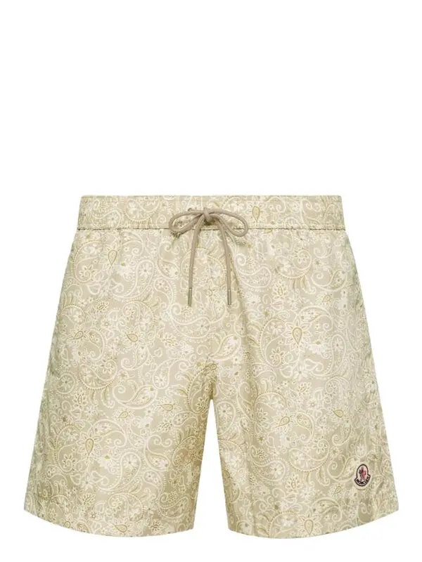 Moncler Paisley-printed Drawstring Swim Shorts - Light Beige