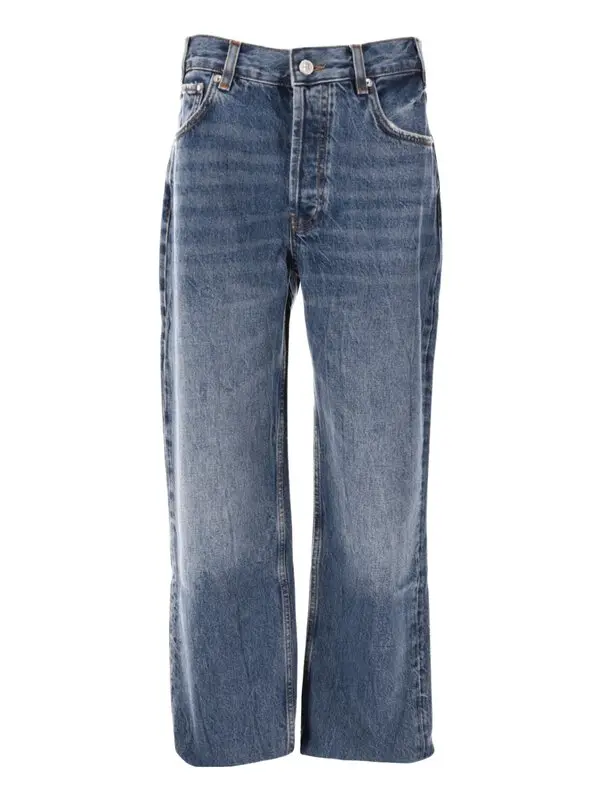 ANINE BING Gavin Logo Patch Frayed-hem Jeans - Blue