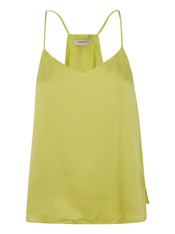 TWINSET Satin V-neck Spaghetti Strap Top - Green