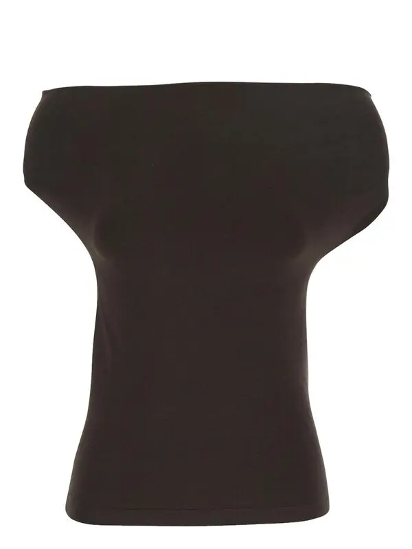SEMICOUTURE Off-shoulder Sleeveless Knit Top - Brown