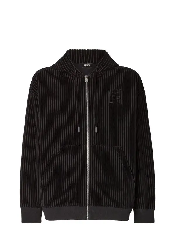 Fendi Zip-up Drawstring Hoodie With Embossed Ff Detail - Black