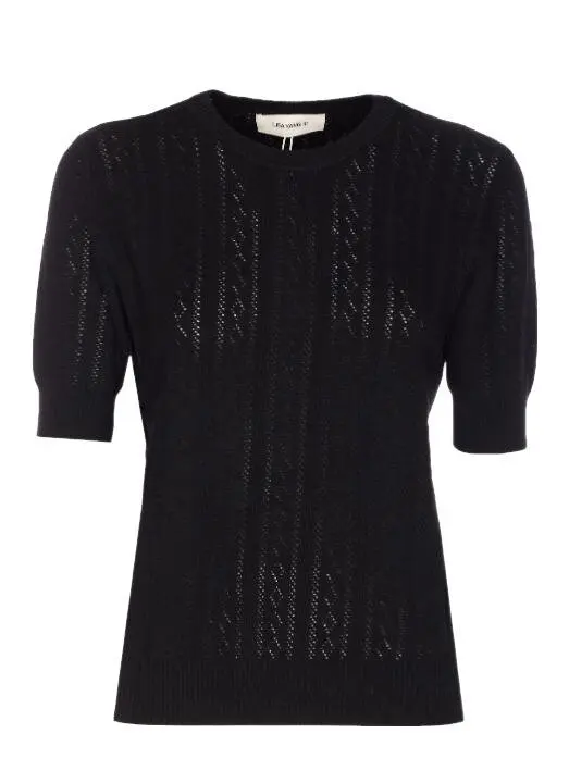 LISA YANG Nika Pointelle Short-sleeve Sweater - Black