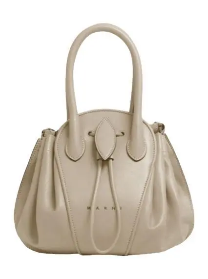 Marni Taupe Leather Tulipea Small Handbag - Cork